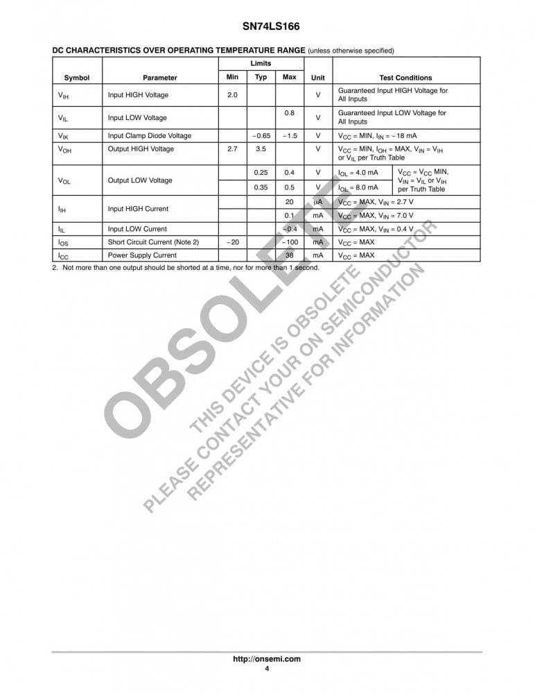 SN74LS166MEL datasheet page 4
