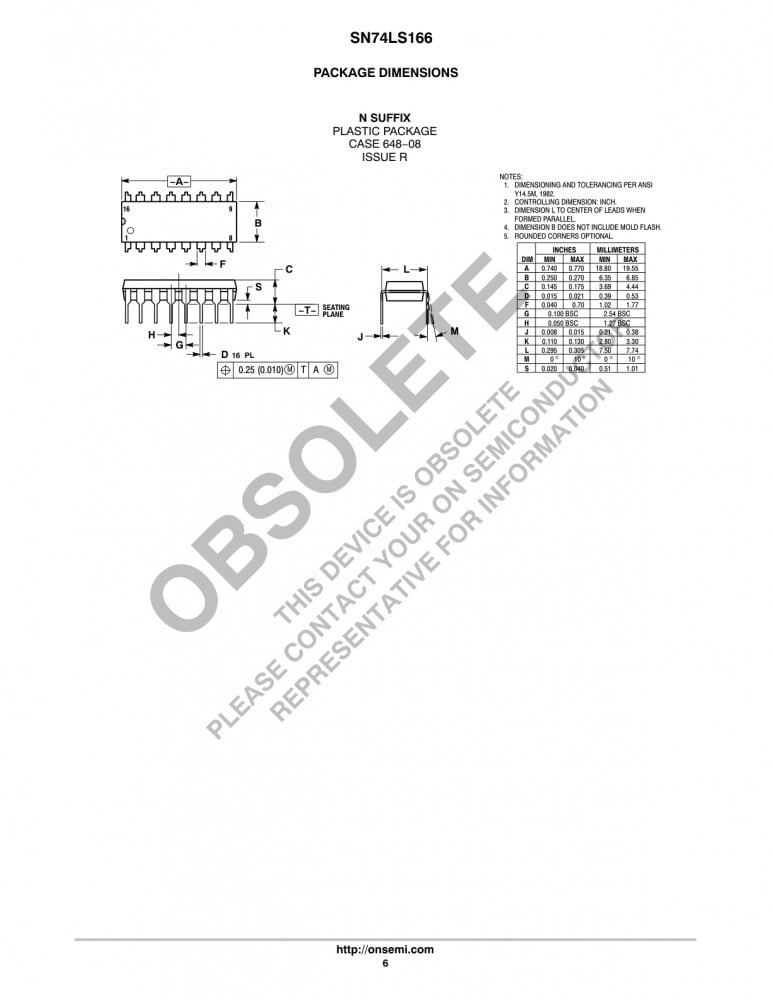 SN74LS166MEL datasheet page 6