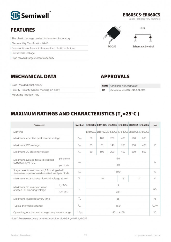 ER605CS datasheet image, page 1
