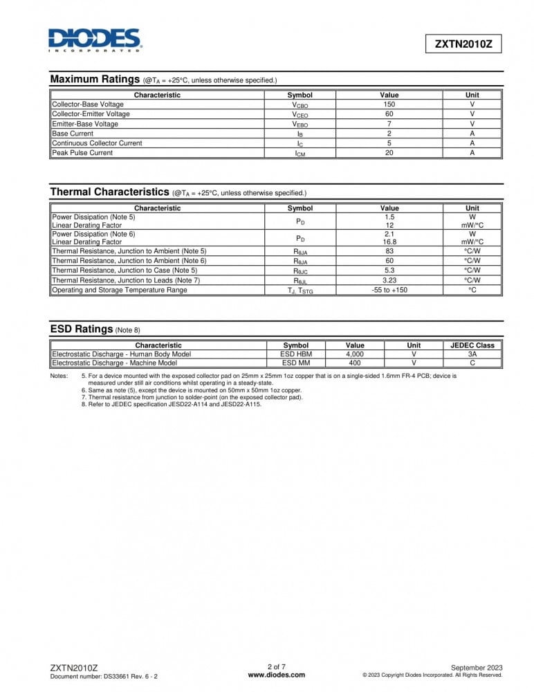 ZXTN2010ZTA datasheet page 2