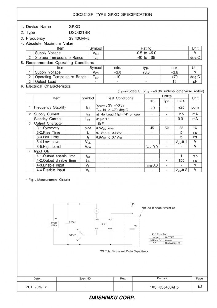 KDS DSO321SR specification page 1