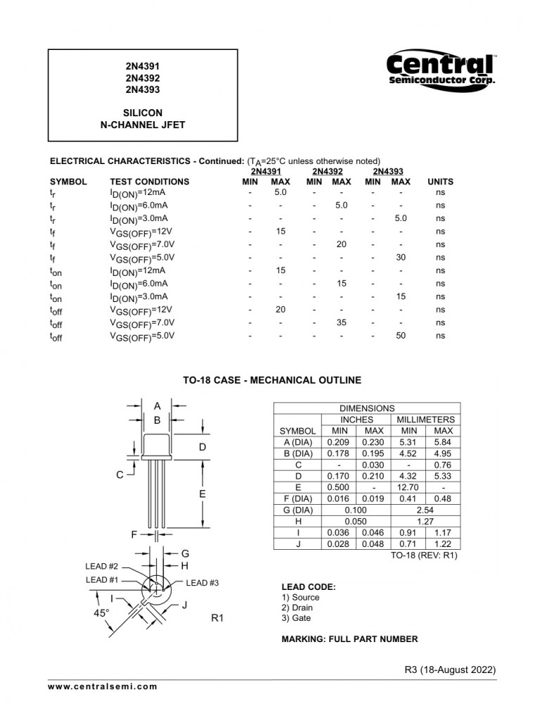 Central 2N4392 datasheet page 2