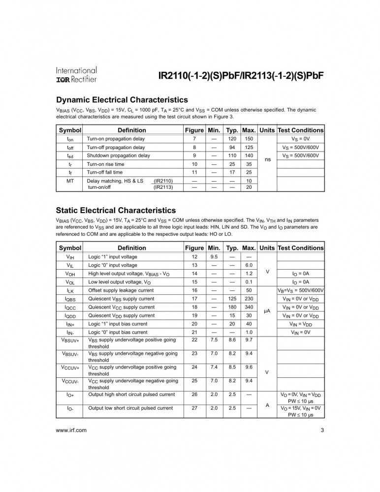IR2110PBF datasheet page 3