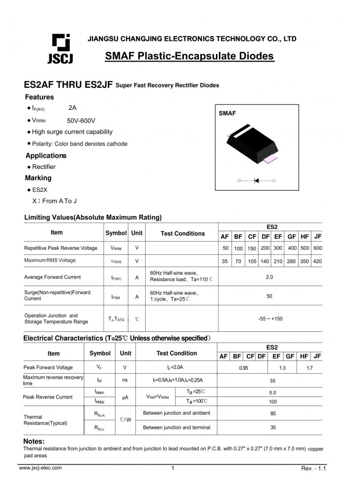 ES2EF datasheet page 1