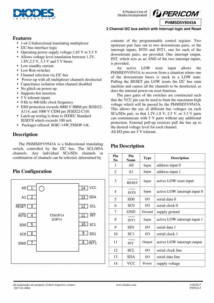 PI4MSD5V9543ALEX datasheet page 1