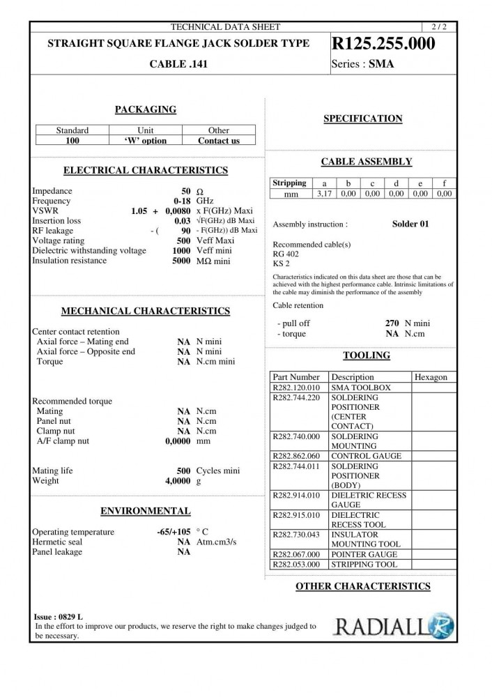 Radiall R125255000 technical drawing page 2