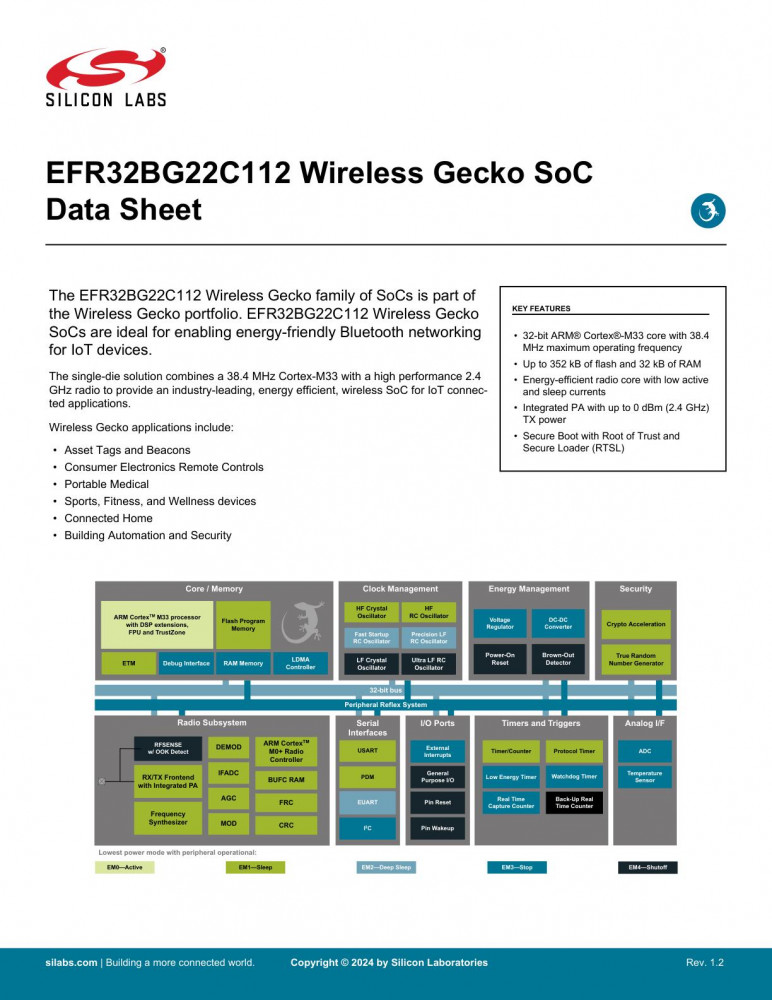 EFR32BG22C112 data sheet preview, page 1