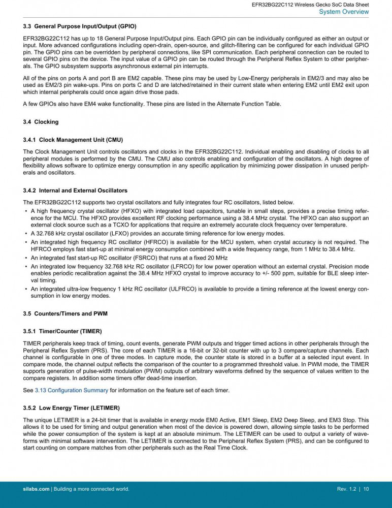 EFR32BG22C112 data sheet preview, page 10