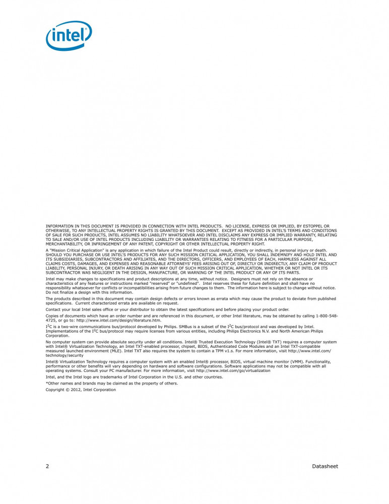 Intel PCH datasheet page 2