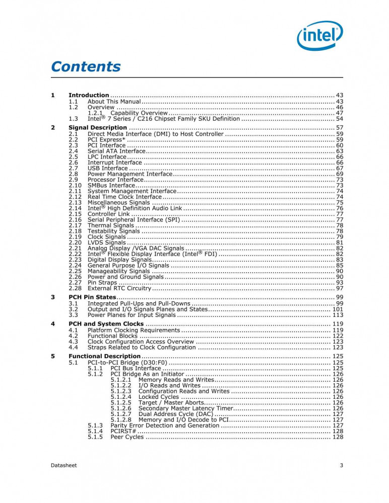 Intel PCH datasheet page 3