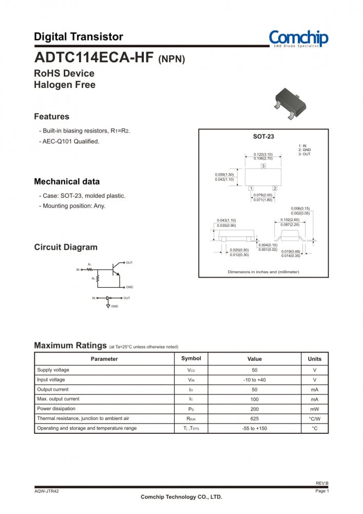 ADTC114ECA-HF datasheet page 1