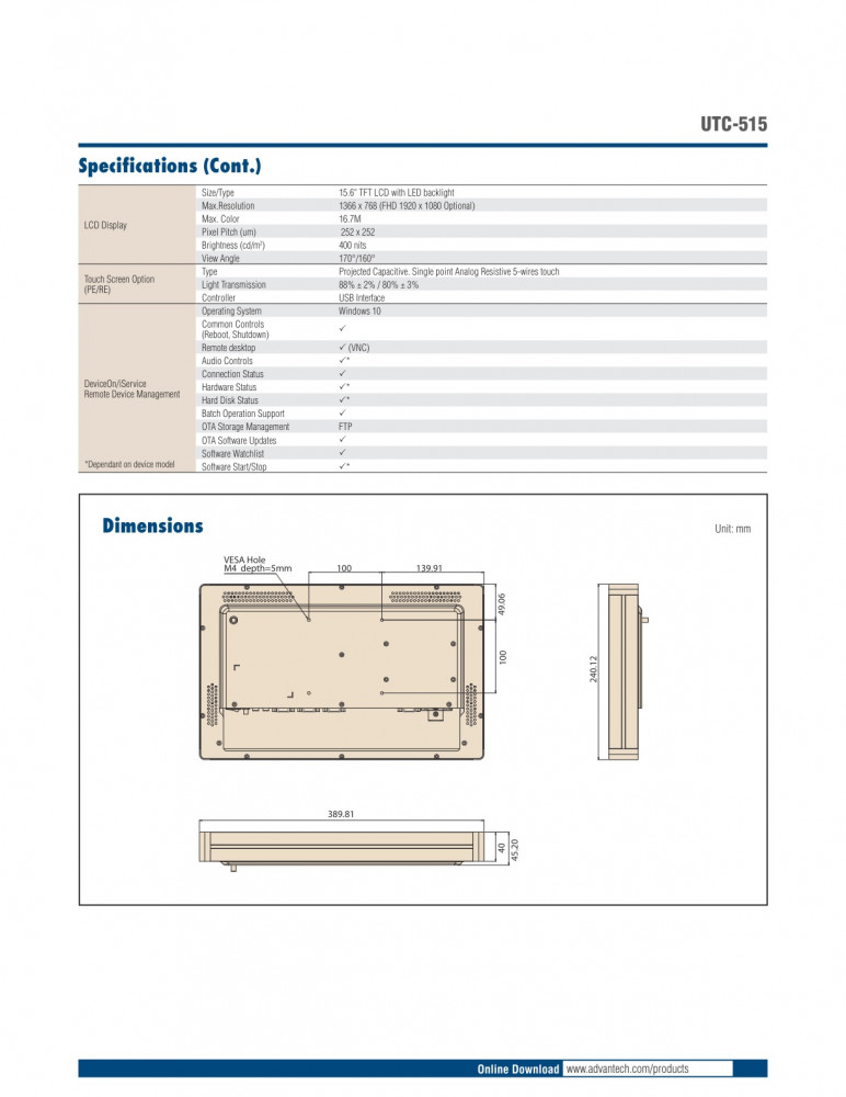 UTC-515G product documentation page 2