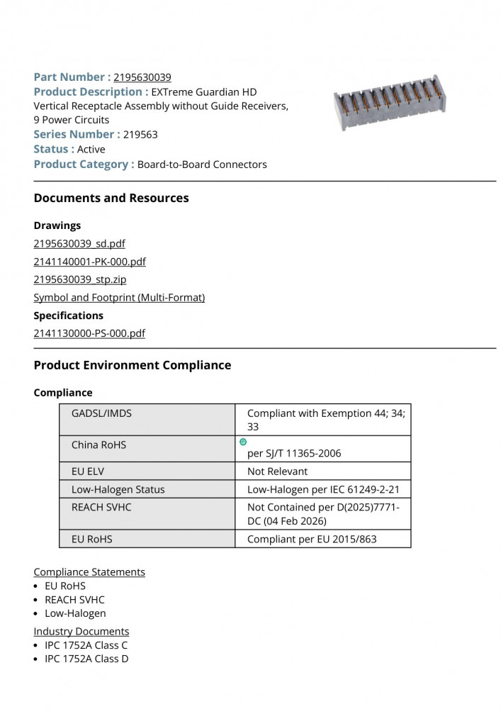 MOLEX 2195630039 technical document page 1