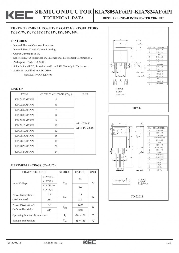 KIA7805AF-RTH/P datasheet page 1