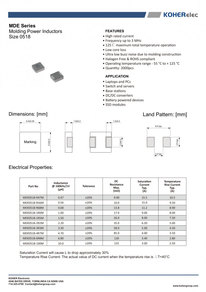 KOHERelec MDE0518 series datasheet page 1