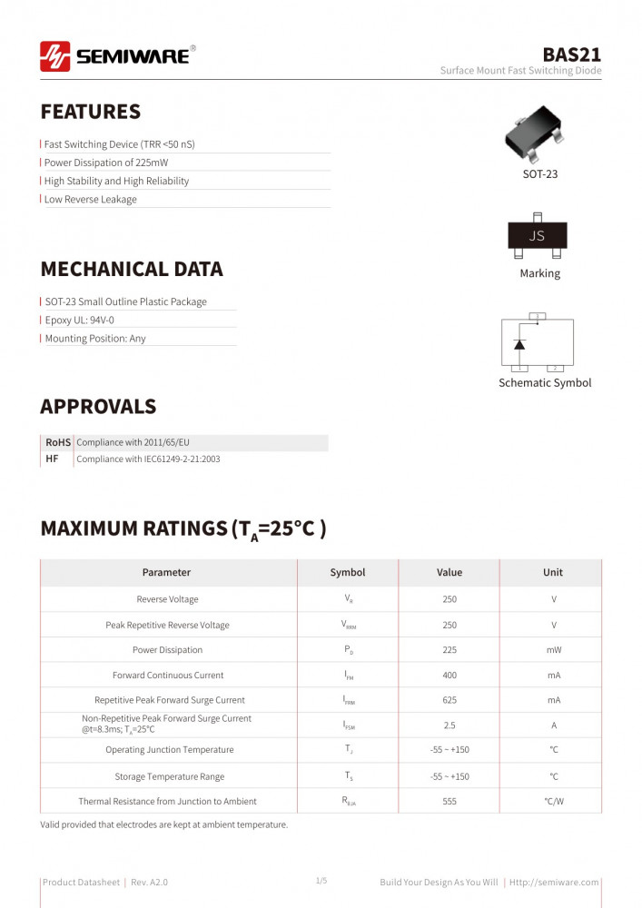 SEMIWARE BAS21 datasheet image 1