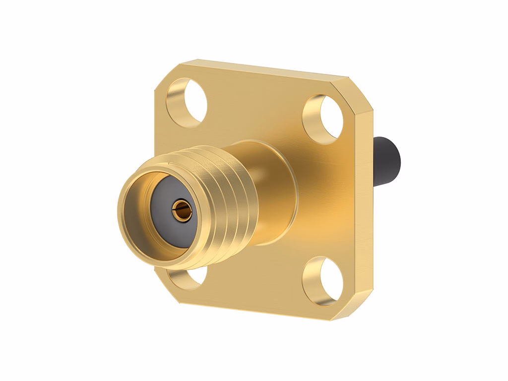 SMA Jack, Straight, Bulkhead, Crimp, RG-174, RG-188 and RG-316 Cable, Brass Body, Gold (Au) Plated, with Jam Nut and Lockwasher, Bulk Bag, 50 Ohms