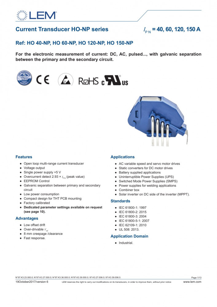 LEM HO-NP datasheet page 1