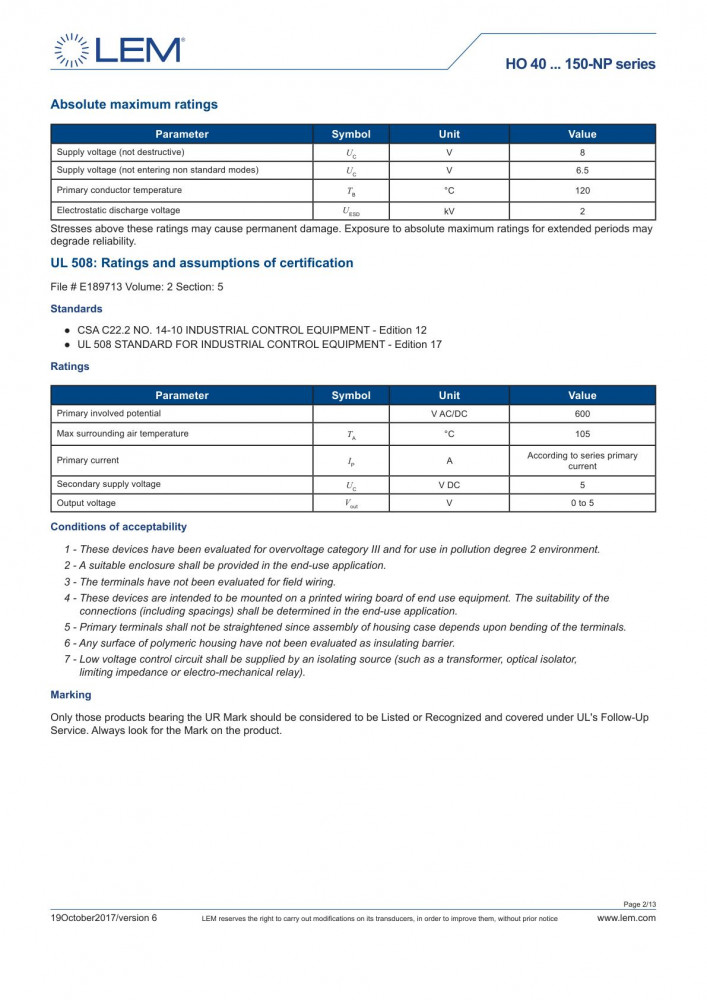 LEM HO-NP datasheet page 2