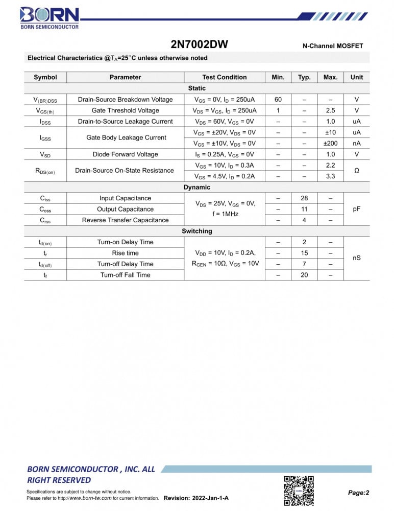2N7002DW datasheet page 2