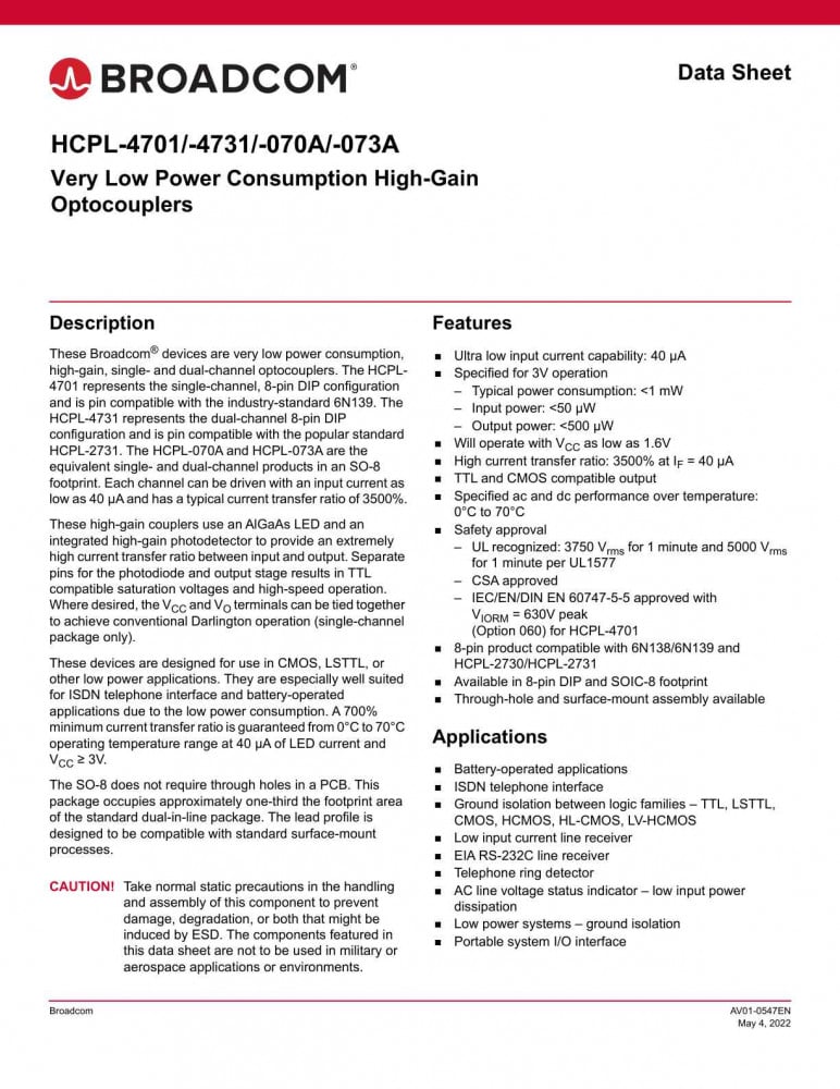 HCPL-4731 datasheet page 1