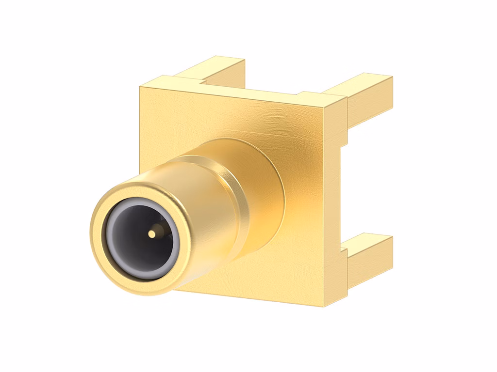 MCX Jack, Straight, PCB Receptacle, Surface Mount, Tri-Metal Plated, 100 Pieces Per Bag, 75 Ohms