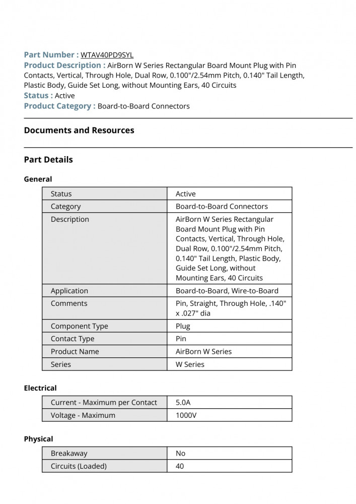 WTAV40PD9SYL technical document preview, page 1