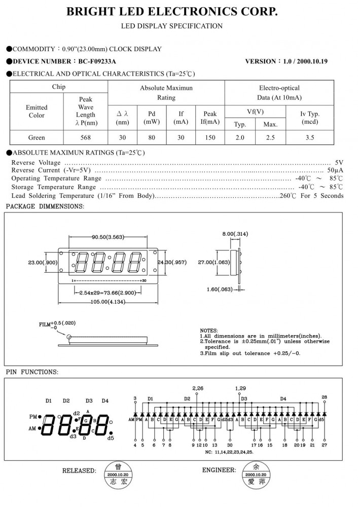 BC-F09233A product specification document image