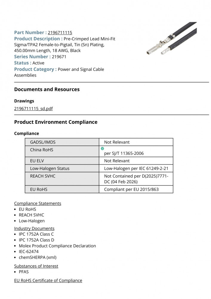 MOLEX 2196711115 product document, page 1