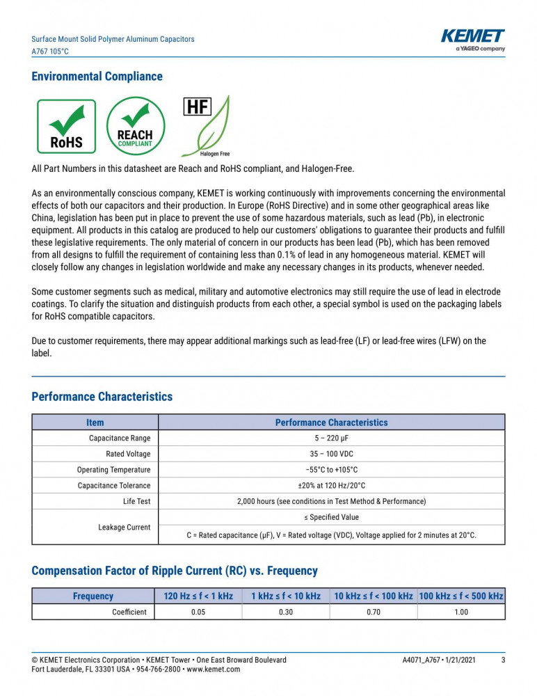 KEMET A767 datasheet page 3