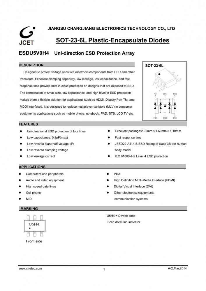 ESDU5V0H4 datasheet page 1