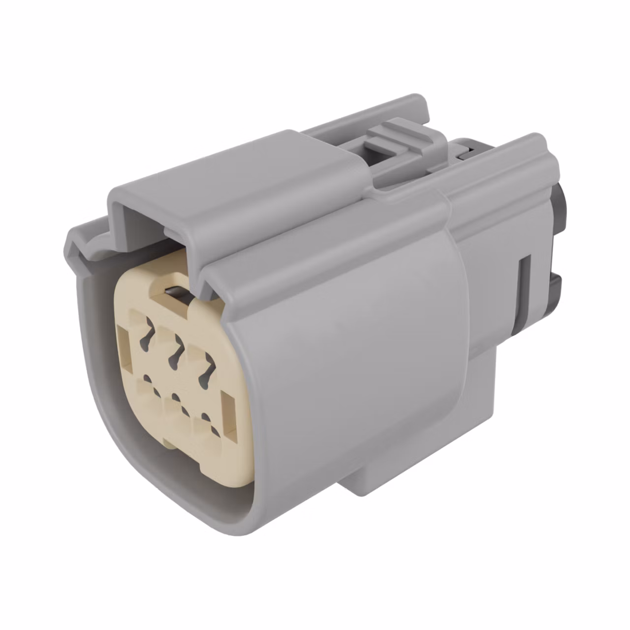 MX150 Mat-Sealed Female Connector Assembly, Dual Row, 6 Circuits, Keying Option B, without Connector Position Assurance, with Clipslot, Light Gray for sale