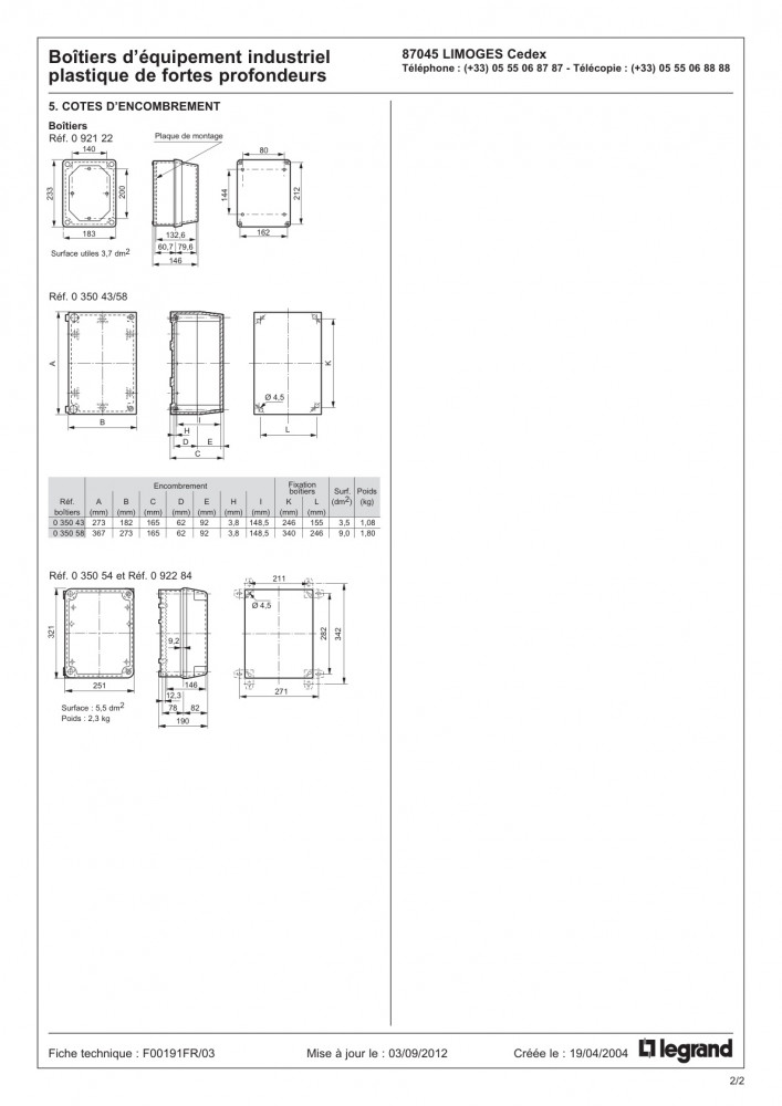 Legrand industrial enclosure technical document, page 2