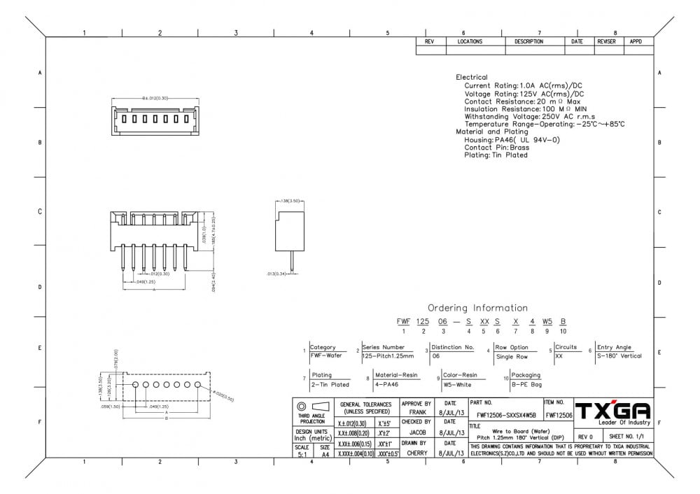 TXGA FWF12506-S09S24W5B technical drawing page 1