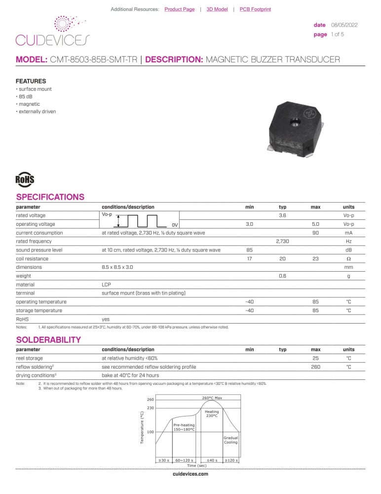 CMT-8503-85B-SMT-TR datasheet page 1