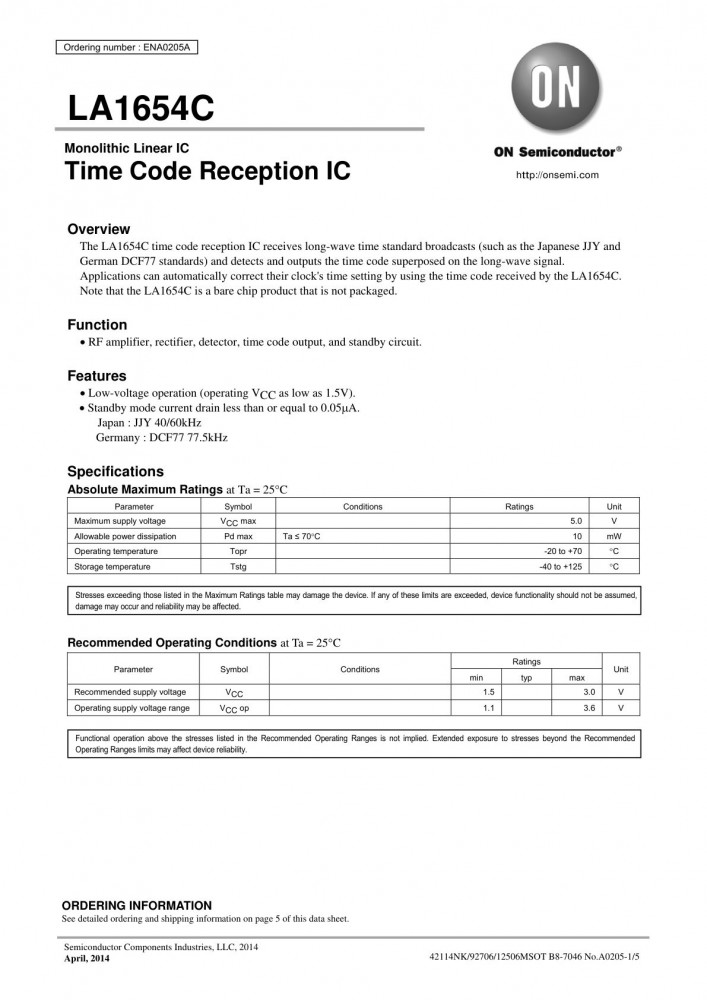 LA1654C technical document page 1