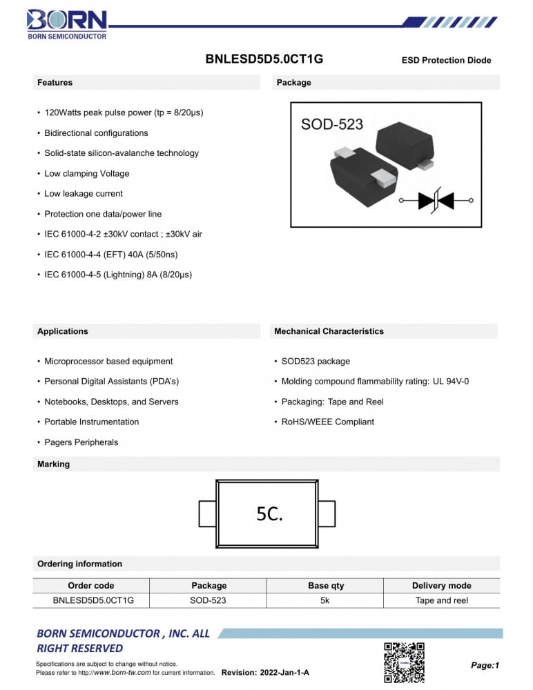 BNLESD5D5.0CT1G datasheet page 1