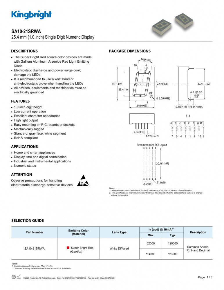 SA10-21SRWA datasheet page 1
