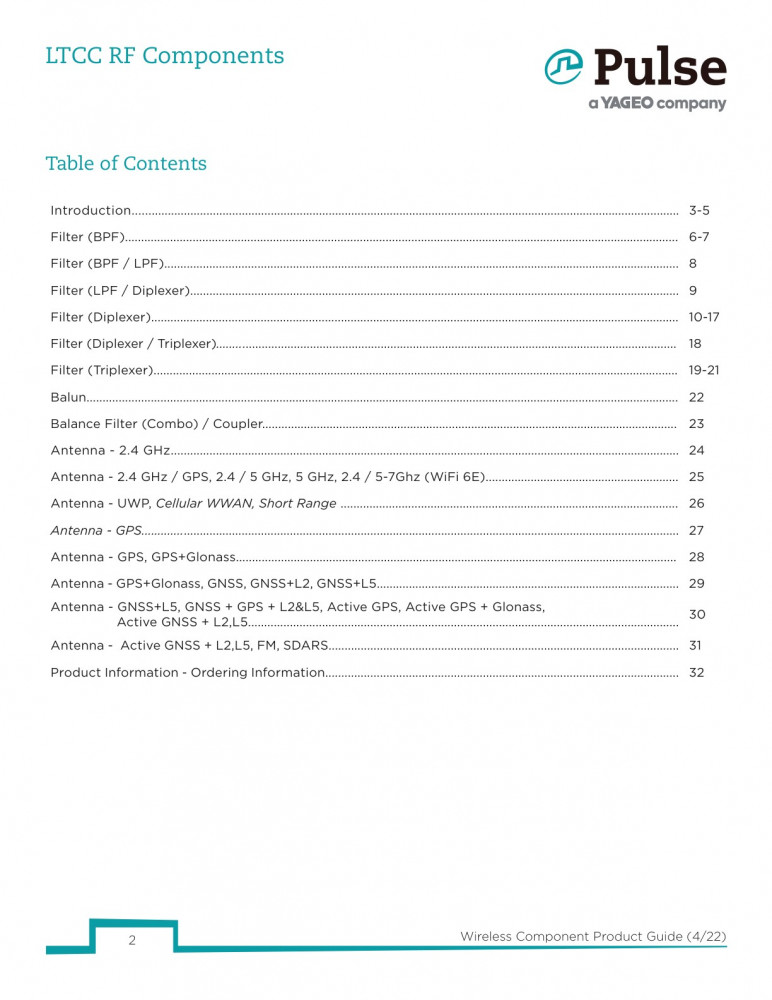 Pulse LTCC RF Components document page 2