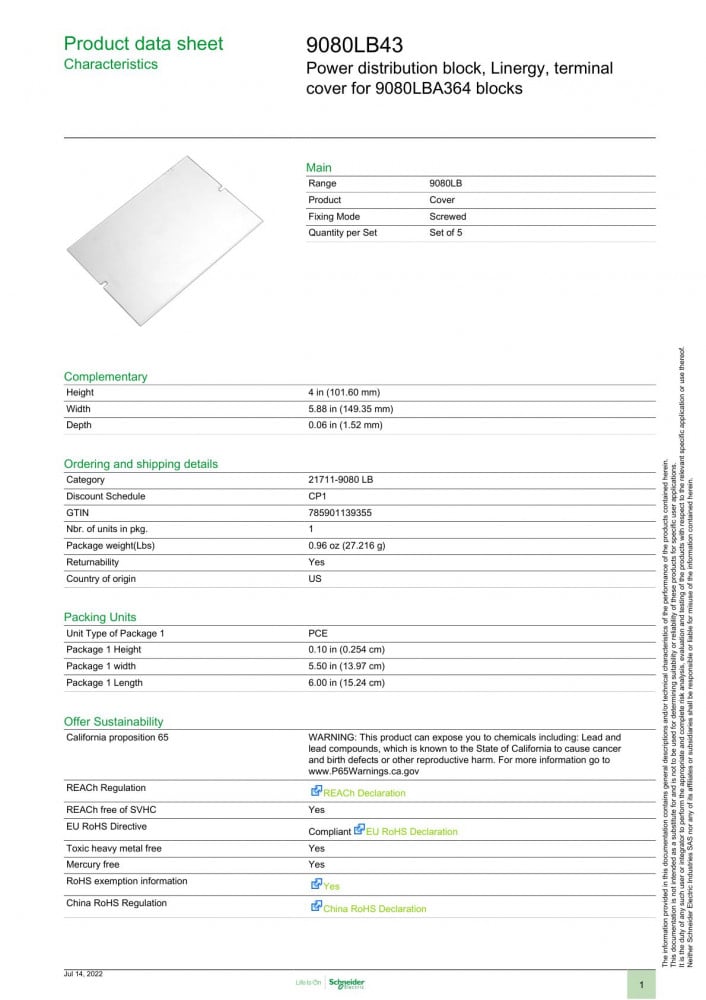 9080LB43 technical document page 1