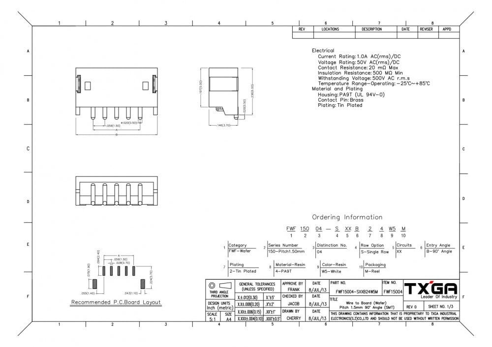 TXGA FWF15004 drawing page 1