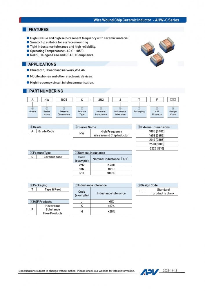 APV datasheet page 1