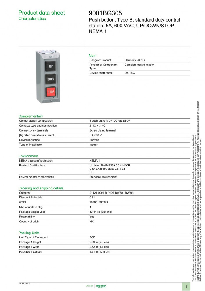 9001BG305 technical document page 1