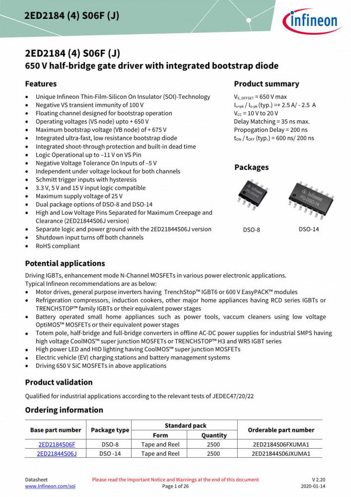 2ED2184S06F datasheet page 1