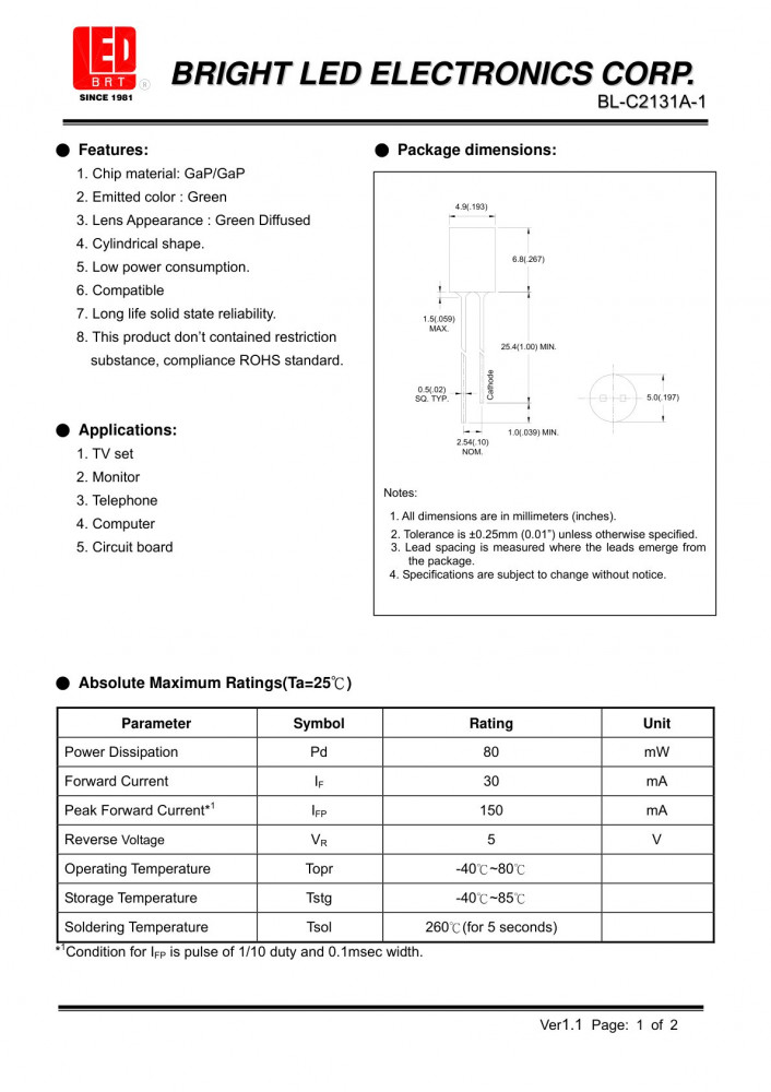 BL-C2131A-1 datasheet page 1