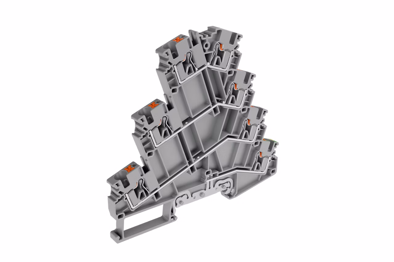 Four Level Grounding Terminal Block, Push-in Design, 6.10mm Width, 600V, 30.0A for sale