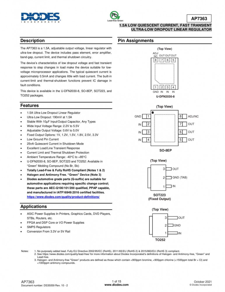 AP7363 datasheet page 1