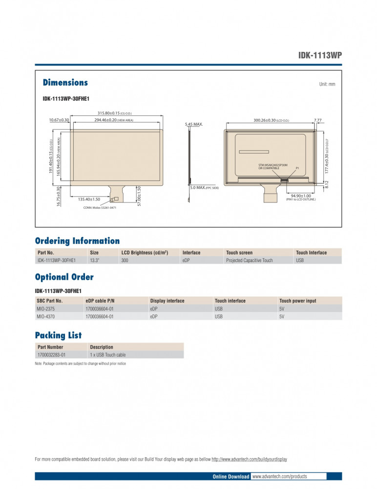 IDK-1113WP technical document page 2