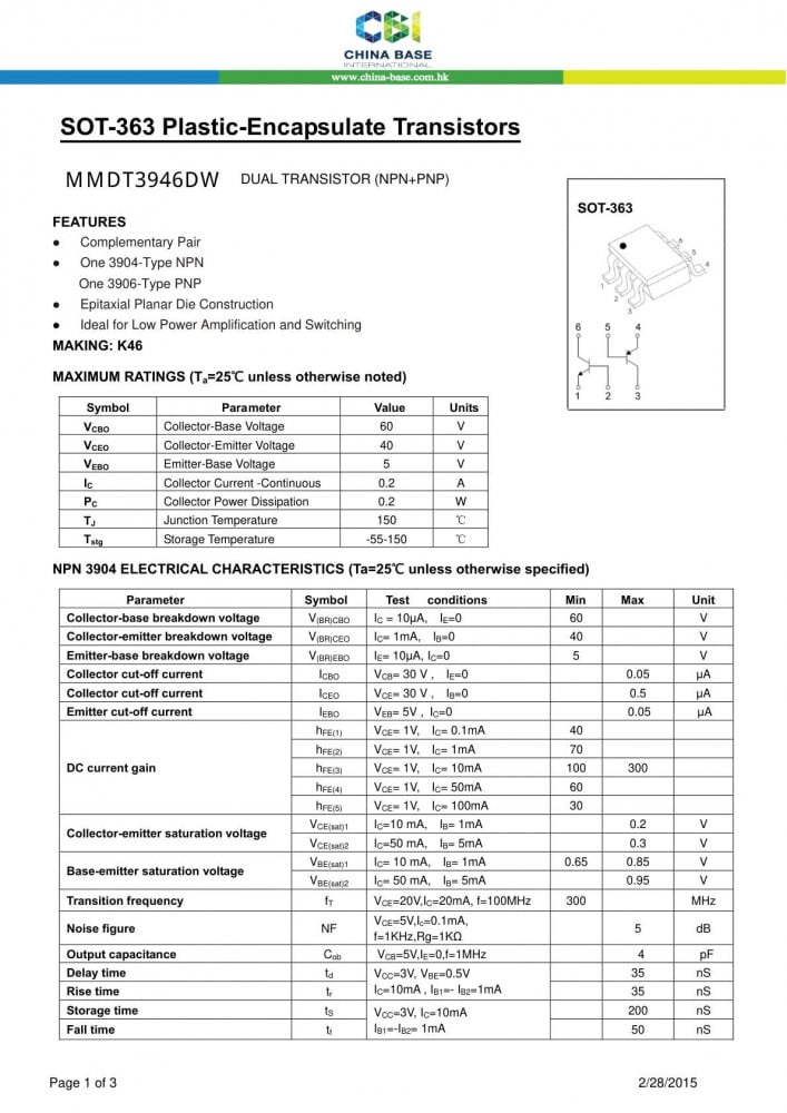 MMDT3946DW datasheet page 1
