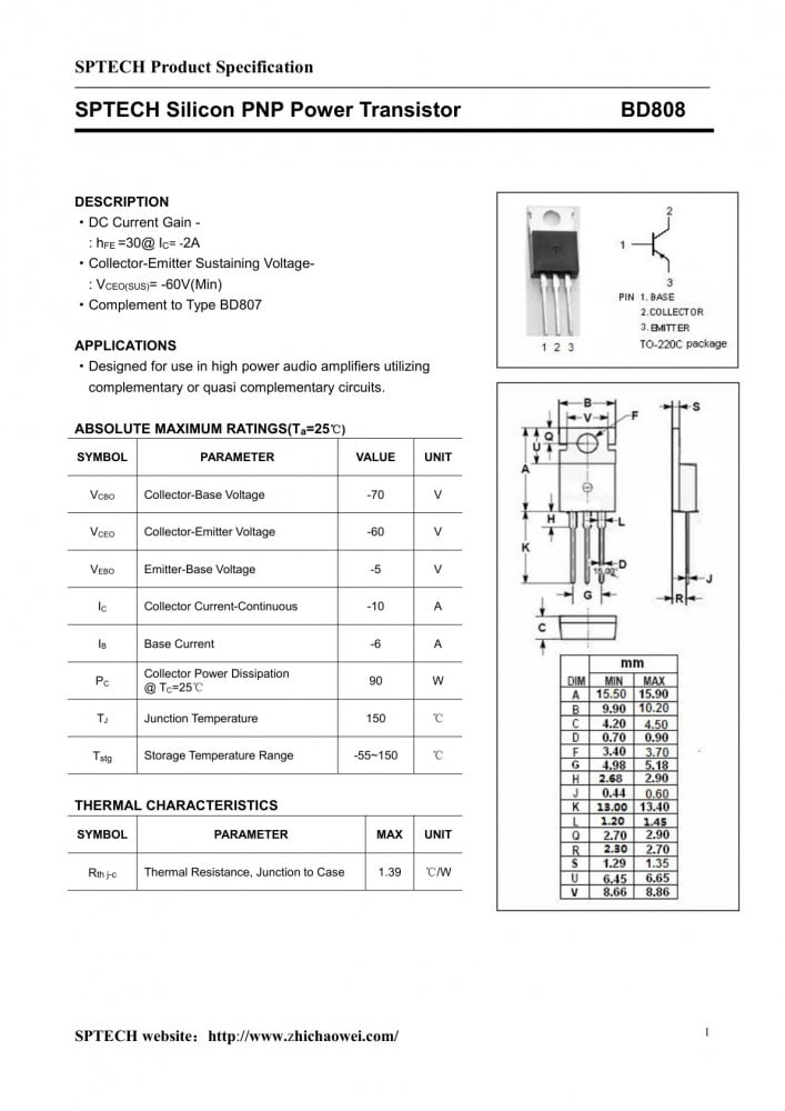 SPTECH BD808 datasheet page 1
